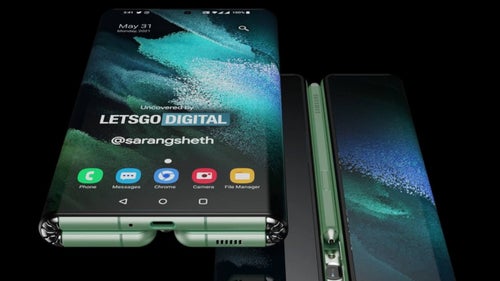 Tri-fold Galaxy Z Fold Tab renders appear with two hinges and large ...