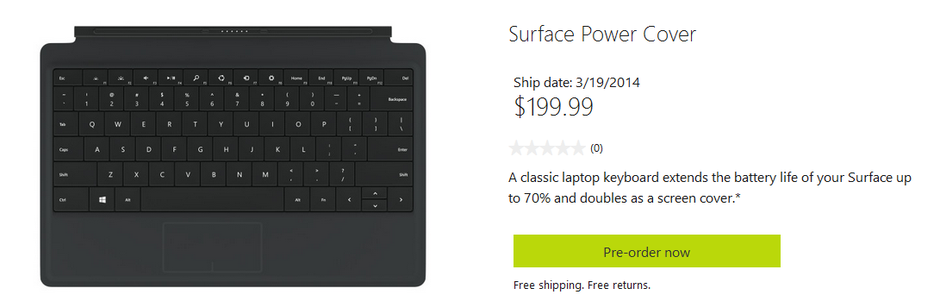 Microsoft Surface Power Cover with embedded battery available for pre ...