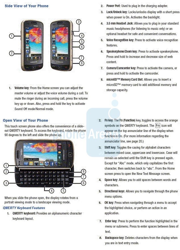Images from the Samsung Rogue U960 User Guide - PhoneArena