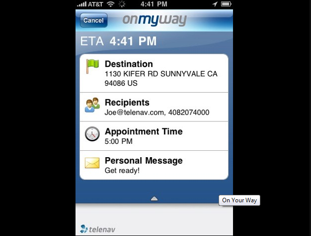 TeleNav "OnMyWay" app sends out alerts when you're running late ...