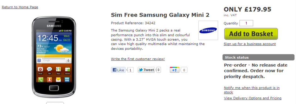 Samsung Galaxy mini 2 now up for pre-order in the U.K. - PhoneArena